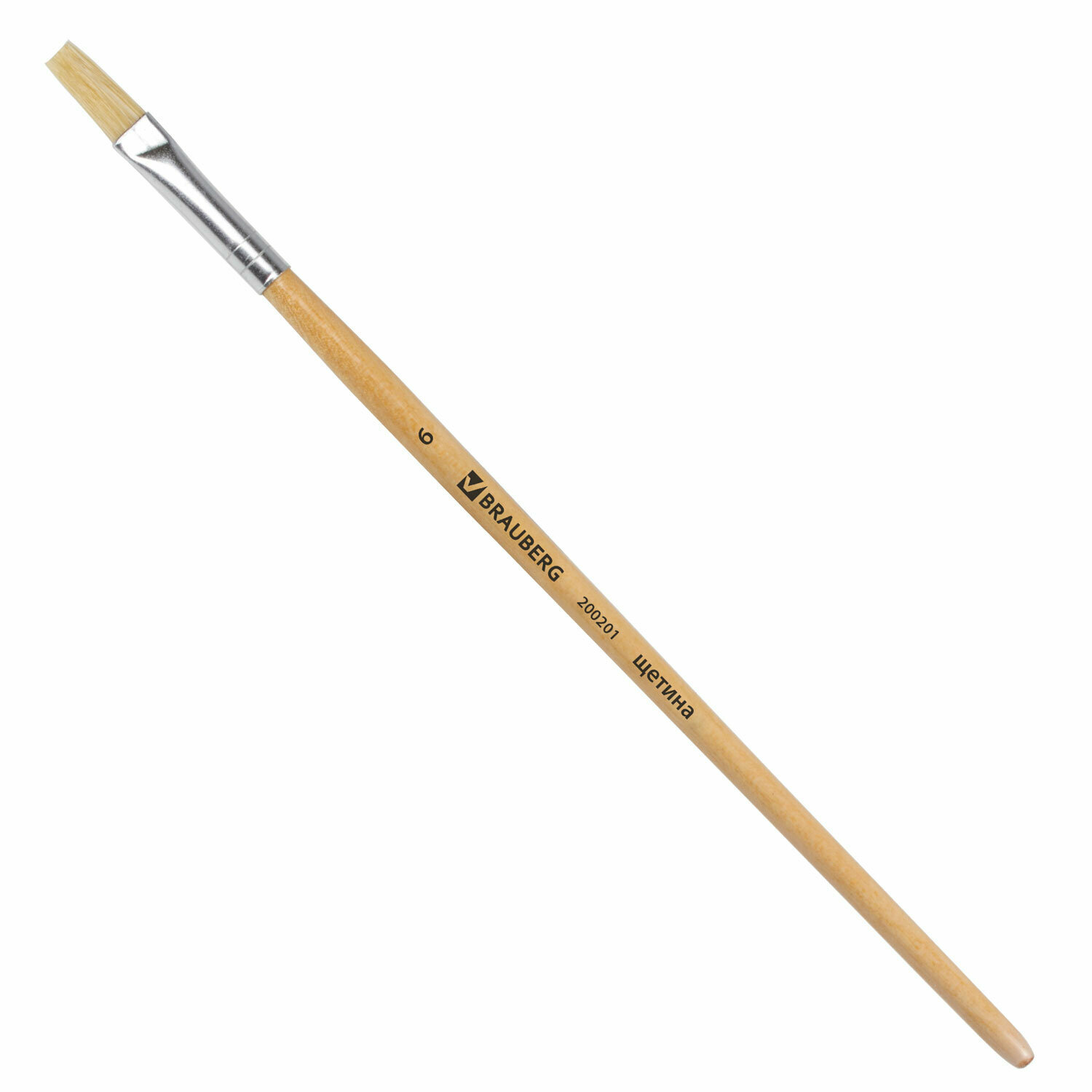 Кисть BRAUBERG, щетина, плоская, № 6, 200201 (цена только за 1 шт.)