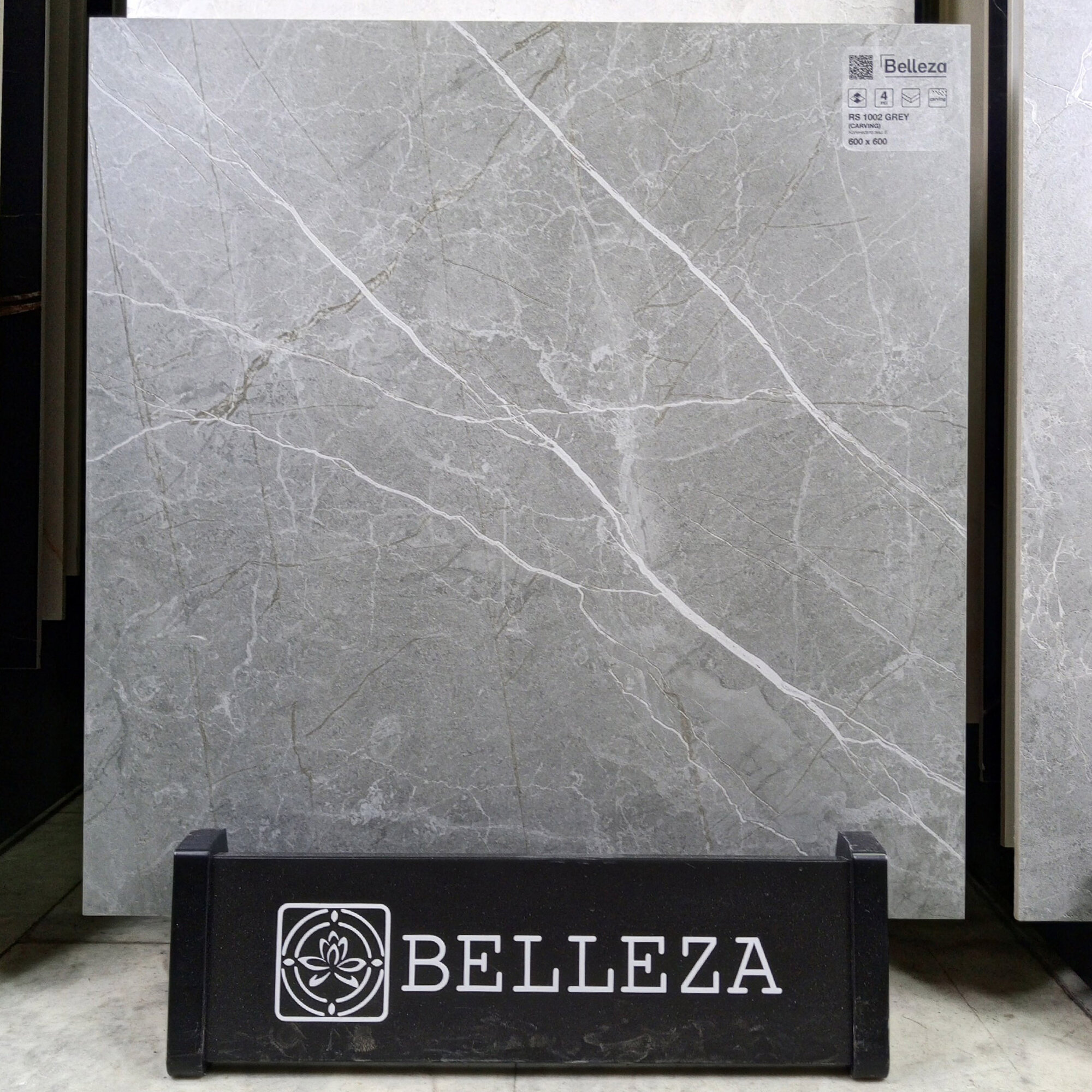 Керамогранит Belleza RS 1002 Grey, карвинг, под камень, 60x60 см, 4 шт. в упак.