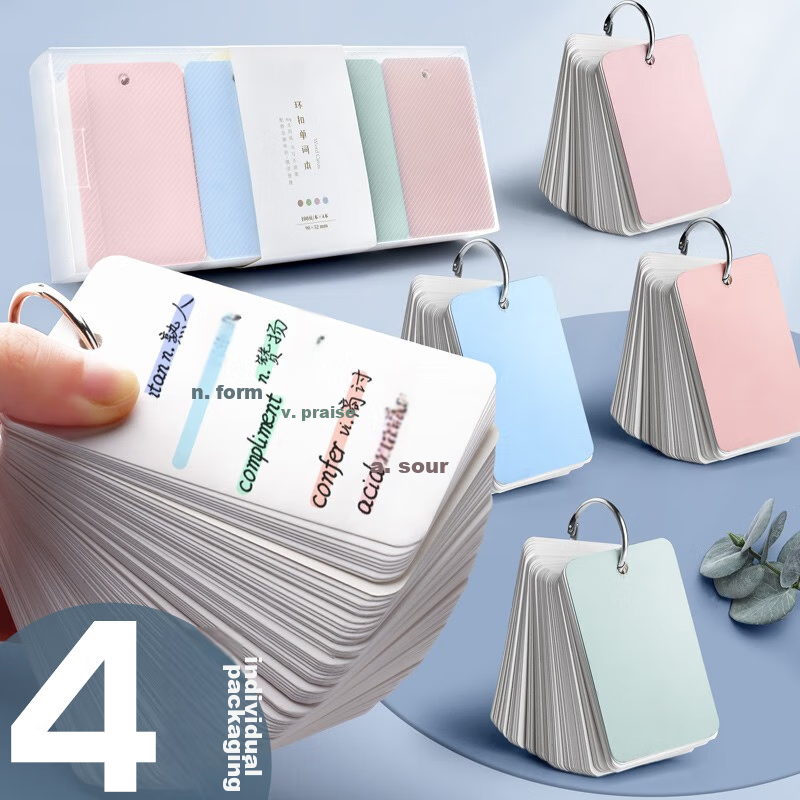 [Lowest Price Online] Jinzhi 400 Blank English Vocabulary Cards, White Hard Card Paper, Portable Loose-Leaf, High School Portable Memorization, Ring-Bound, Punched, Handwritten, Self-Made Flashcards, Elementary School Student Hand Cards