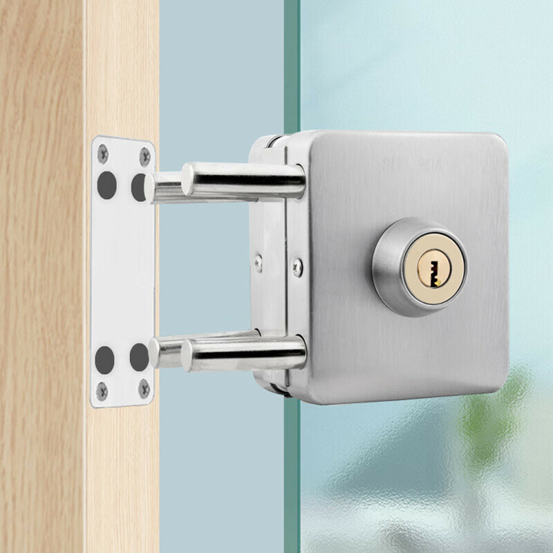Aoben Glass Door Lock, 304 Stainless Steel, No Drilling Required, Door Lock with Reverse Lock Button, 828 Single Door, Brushed Steel
