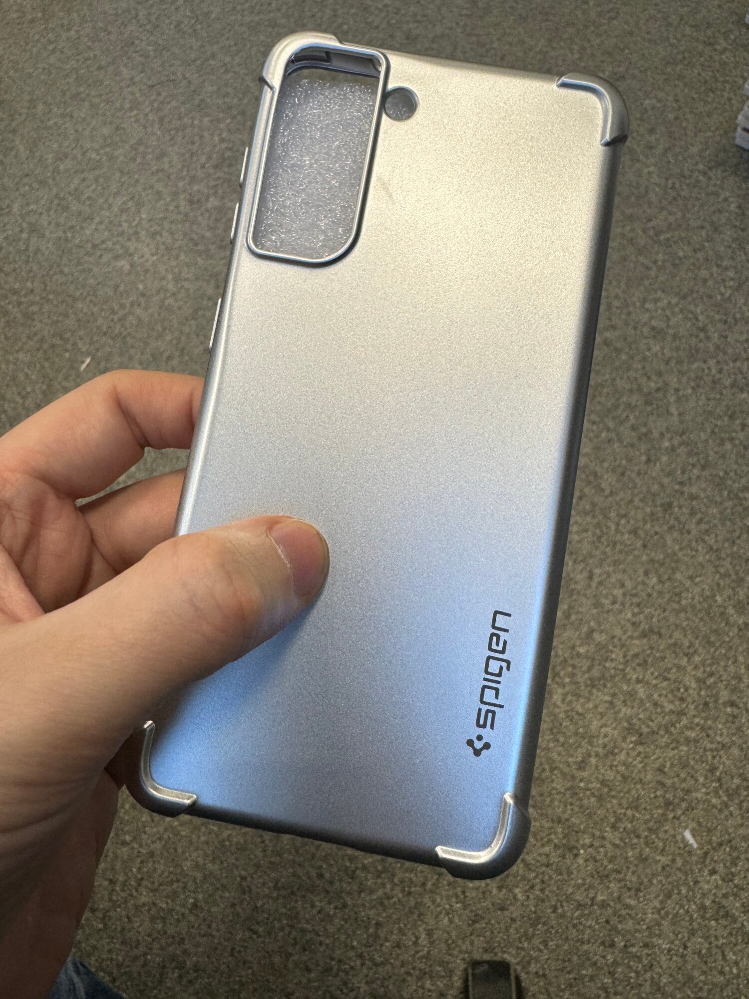 Чехол панель накладка бампер MyPads SPIGEN для Samsung Galaxy S21 (SM-G991) тонкая силиконовая крышка, серебристая