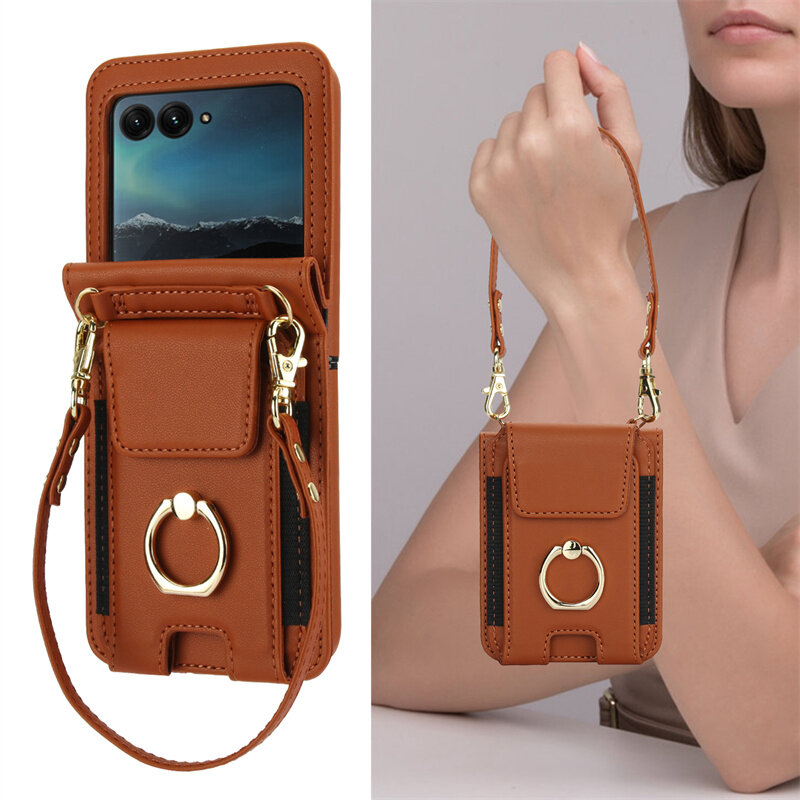 Подходит для Motorola Razr 50 Ultra / Моторола Разр 50 Ультра Модный Кошелек премиум-класса, кожаный чехол для мобильного телефона, Разр 50 Ультра, подставка, soft touch,360° Полная защита, резина