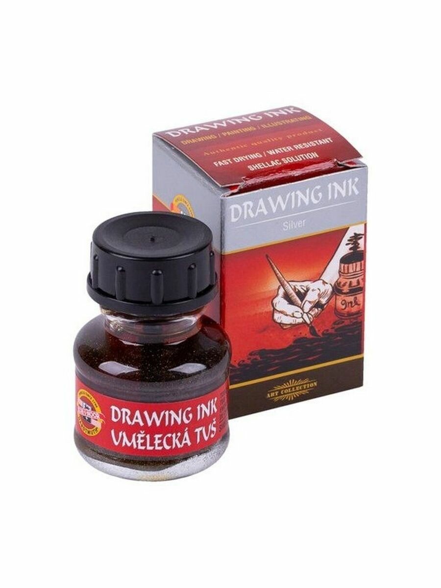 Тушь художественная Koh-i-Noor "Серебро", для кисти, пера, рейсфедера, 20г