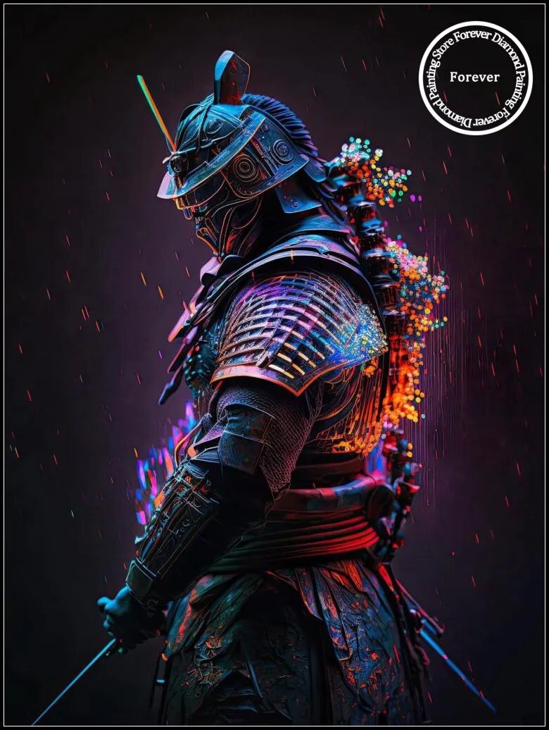 Картина алмазной мозаикой на подрамнике "самурай" круглые бриллианты 40х50см