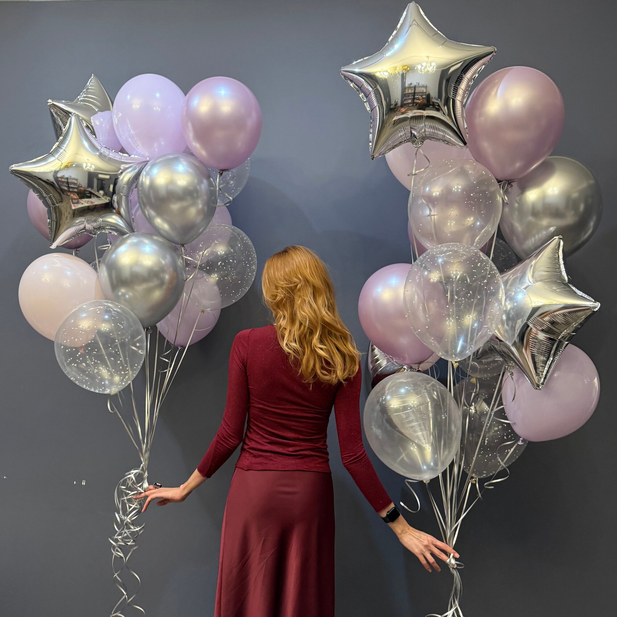 Большой сет шаров с серебристыми звездами на день рождения, Veresk 1032