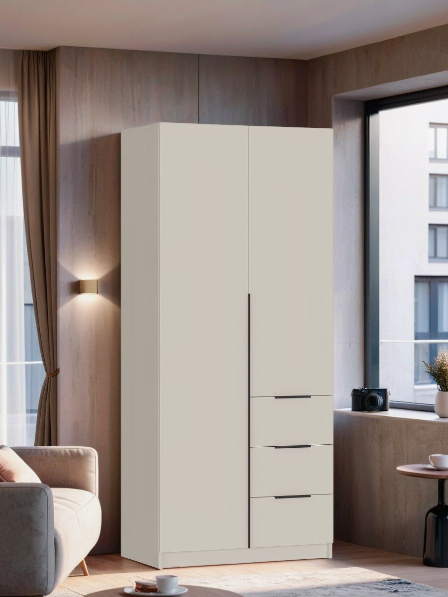 Шкаф Стиль "Вентуро ШК-001", ЛДСП, универсальный цвет кашемир, распашной, 90x207x51 см