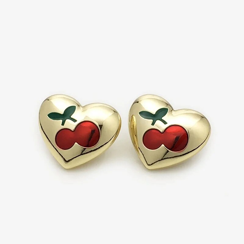 Серьги сердечки с вишней, золотистые, JN-1-462-B-20MM