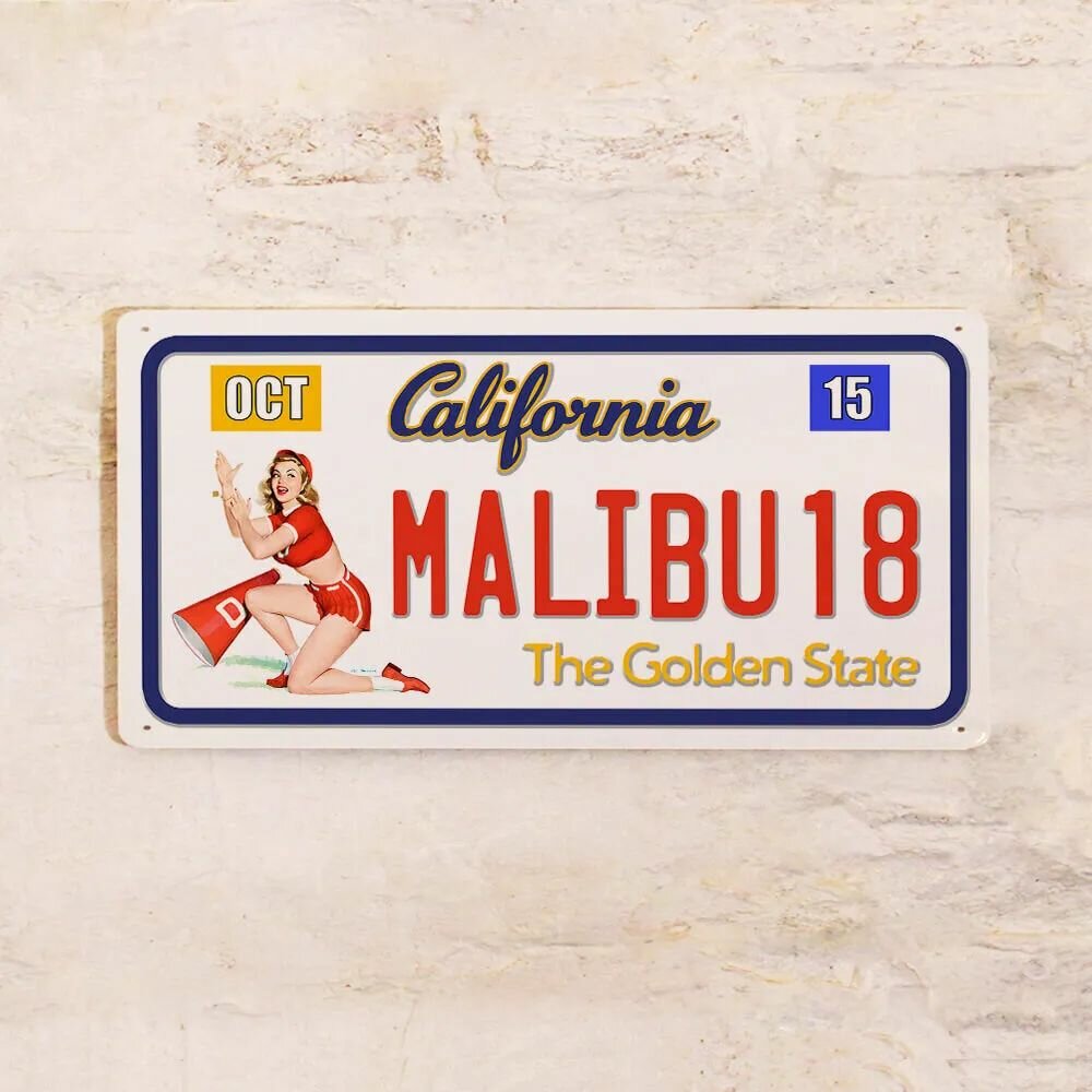 Сувенирный американский номер на машину калифорния малибу, декор в стиле ретро и пин ап металл, 15х30 см