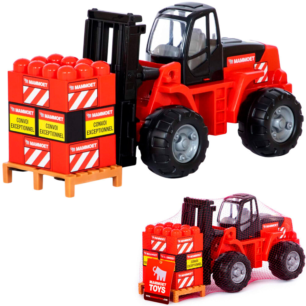 Вилочный погрузчик маммоет + конструктор 15 элементов, пластик, в сетке, для детей от 3 лет