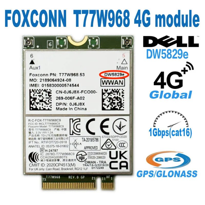 WDXUN Модуль WWAN T77W968 для Dell DW5829e