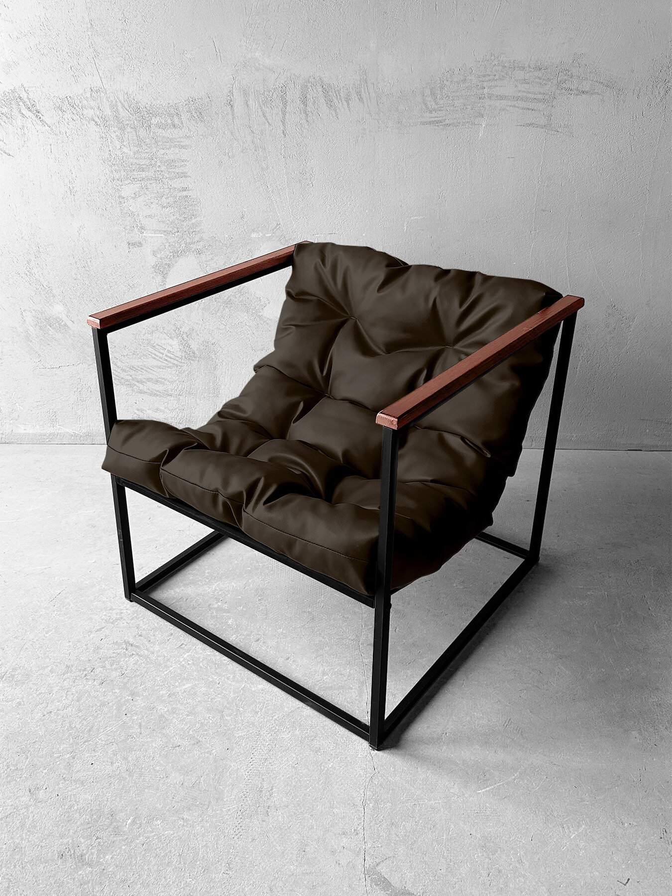 Кресло мягкое удобное для отдыха, уличное, на балкон, на веранду, лофт, минимализм, Лофтовик ++ экокожа коричневый