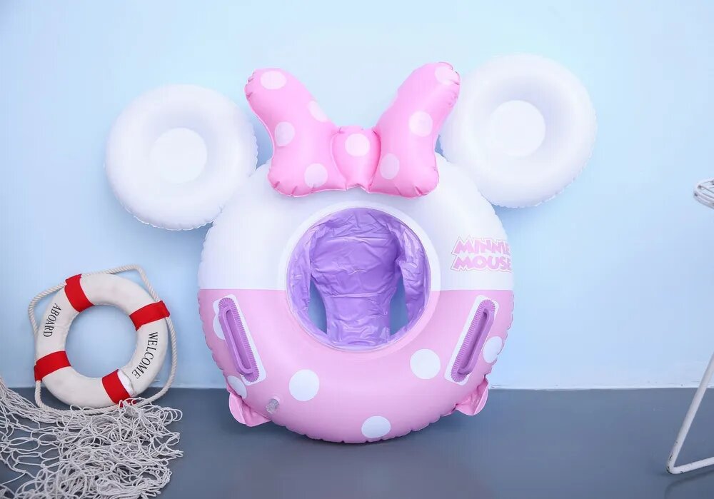 Детский надувной круг Minnie Mouse 65 см, от 1 до 6 лет, до 25 кг, розовый, белый