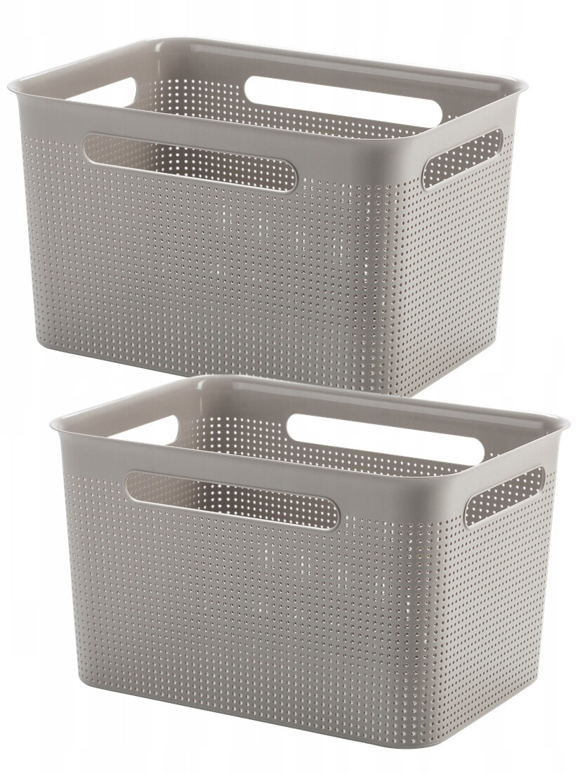 Набор корзин для хранения вещей, мелочей, аксессуаров, универсальная с ручками, для гардеробной, спальни, прихожей Rotho Brisen L 16 л, 2 шт.