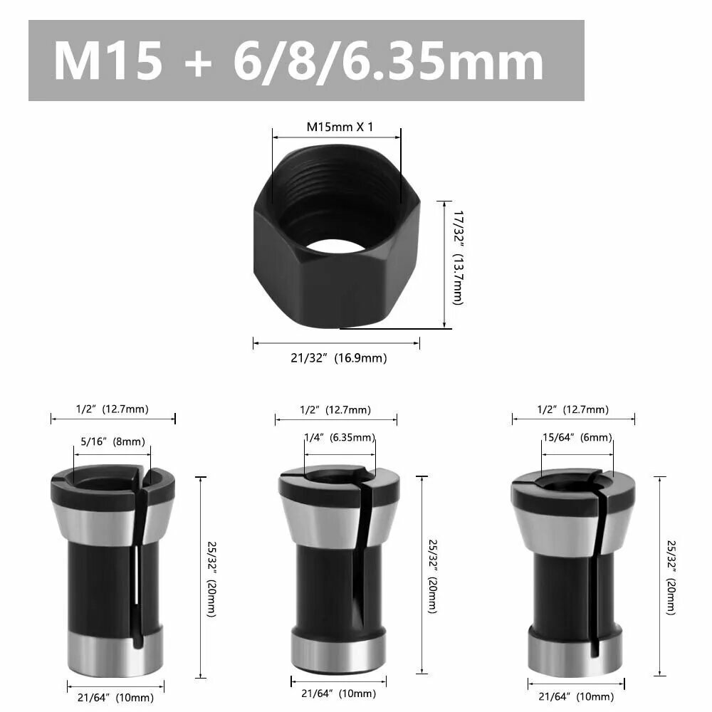 Цанга для кромочного фрезера 6/6.35/8 мм