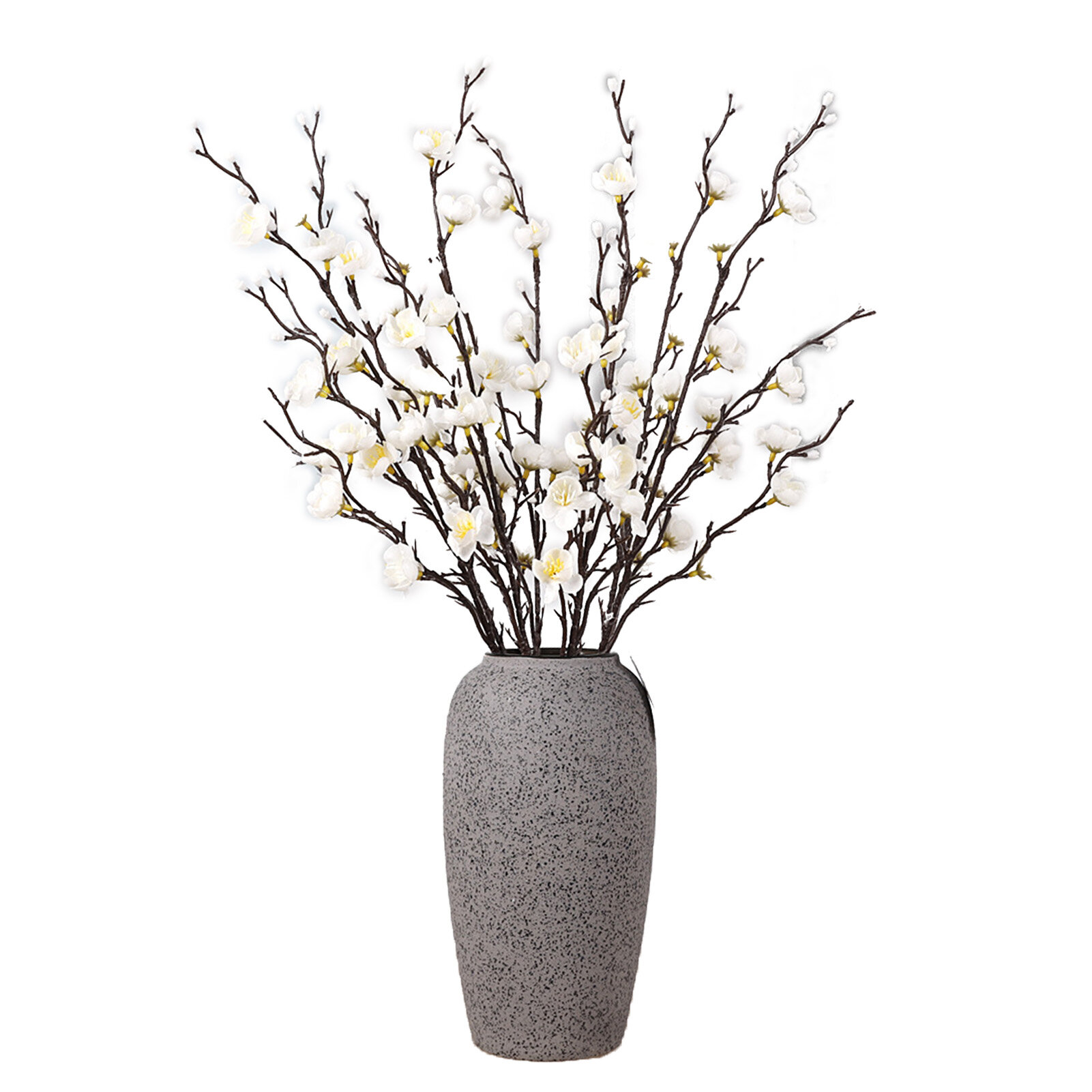 Faux Plum Arrangement Flower Realistic Silk Fake Spring Blossom Spray for Wedding Home White