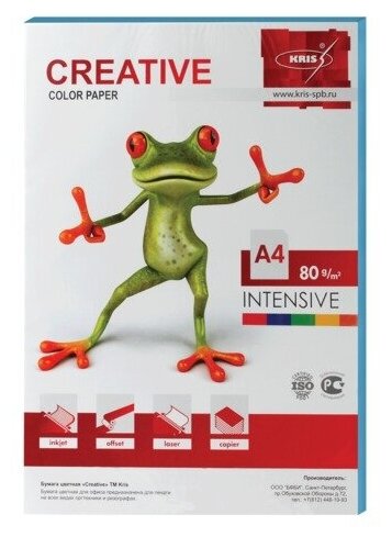 Бумага цветная CREATIVE color, А4, 80 г/м2, 100 л, интенсив, голубая, БИpr-100г