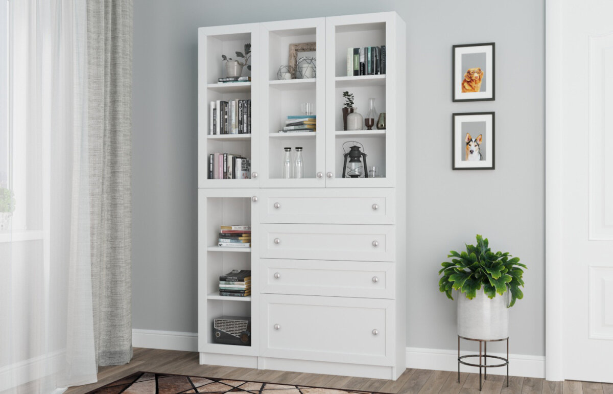 Библиотека Билли-42 Белый для документов для книг для обуви для одежды для посуды четырехдверный 120*202*30