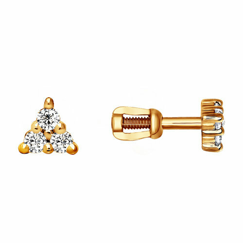 Серьги пусеты, золото, 585 проба, фианит