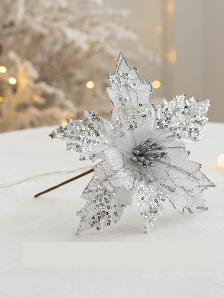 Елочное украшение цветок пуансетии 20 см