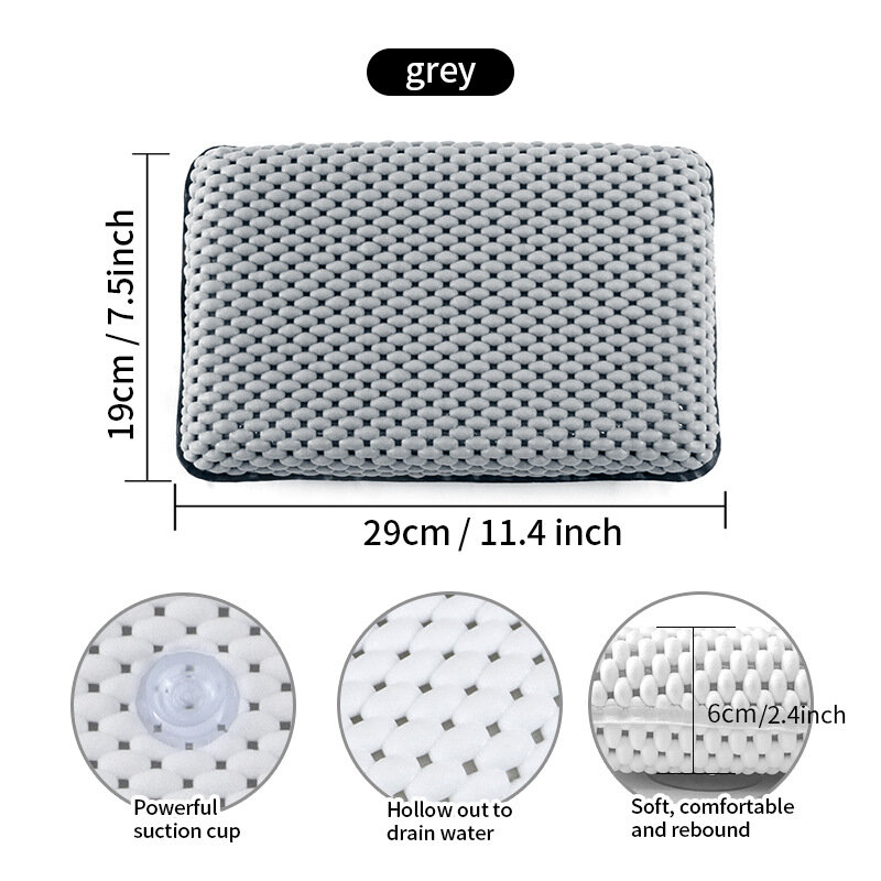 Оптовая продажа у фабрики пены губчатой ванной подушки с присосками ванная подушка отель бассейн антискользящая маленькая подушка мояяся подголовник (Серый, Длинна 29 * Ширина 19см * 2 большие присоски)