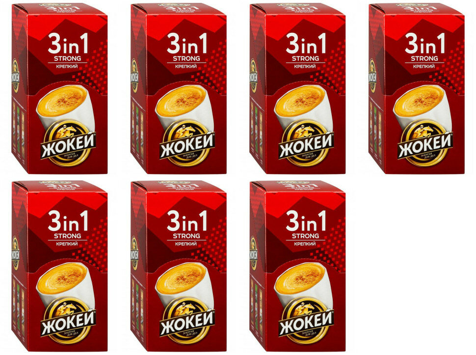 Кофейный напиток растворимый Жокей Крепкий 3 в 1 порционный, 10*12 г (комплект 7 шт.) 6012952