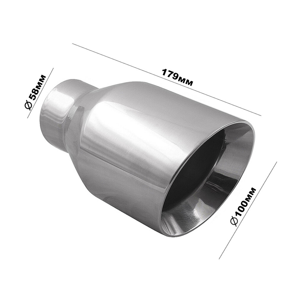 Насадка на глушитель универсальная Dвх 58, Dвых 100mm скошен. (длина 179мм) из нержавеющей стали