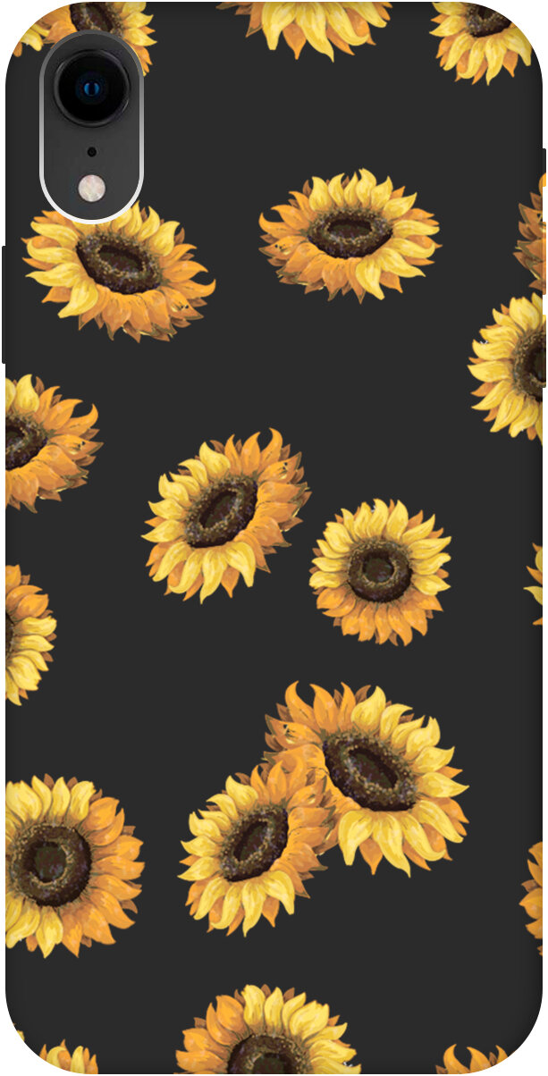Силиконовый чехол на Apple iPhone XR / Эпл Айфон Икс Эр с рисунком "Sunflowers" Soft Touch черный