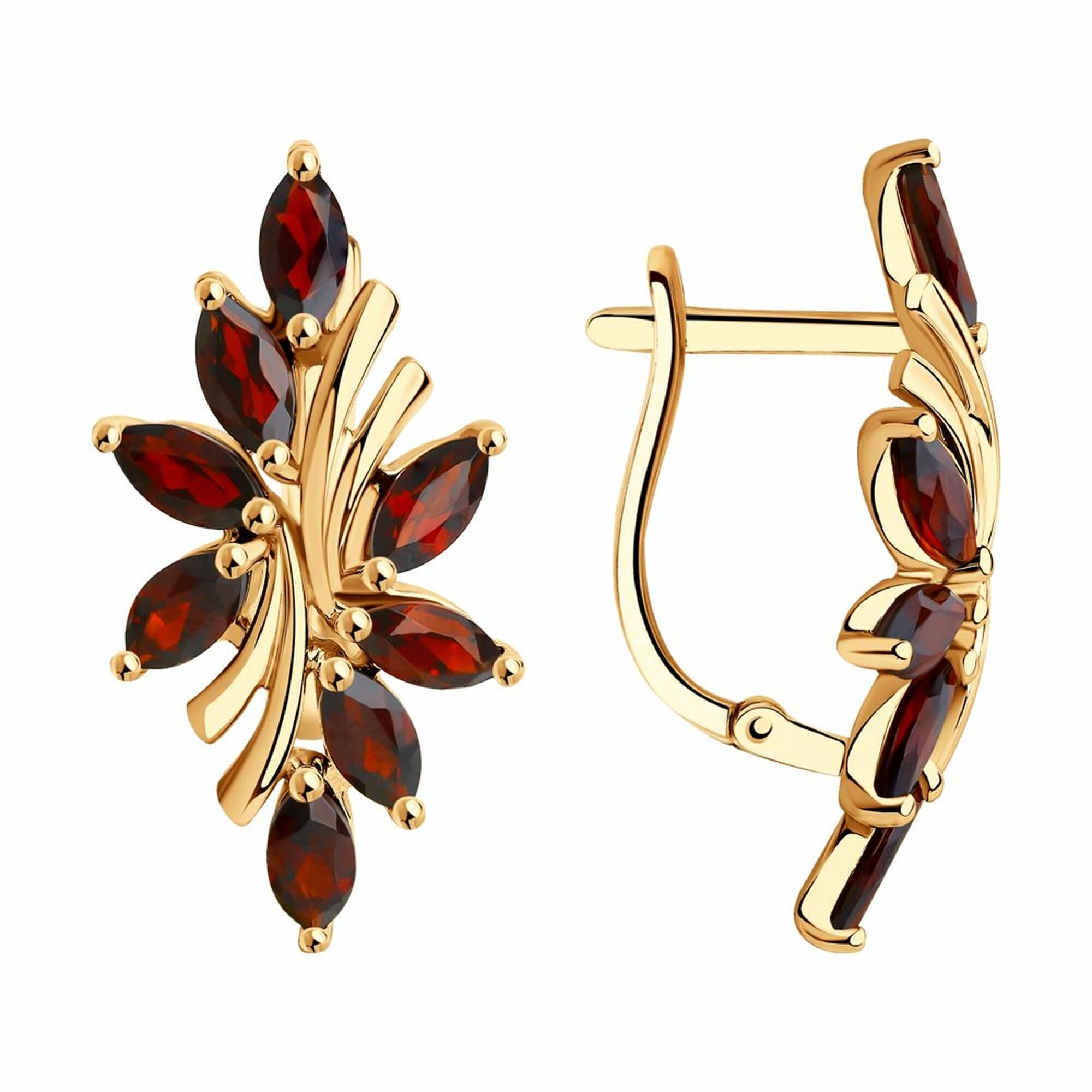 Серьги, красное золото, 585 проба, гранат