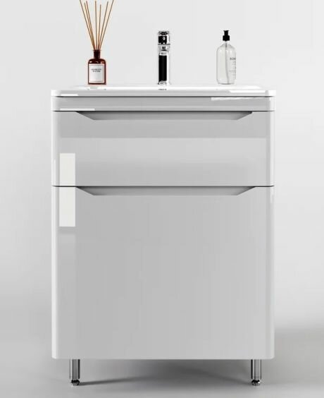 Тумба с раковиной Style Line Марелла 60 (2 ящ.) напольная, Люкс антискрейтч белый глянец, PLUS