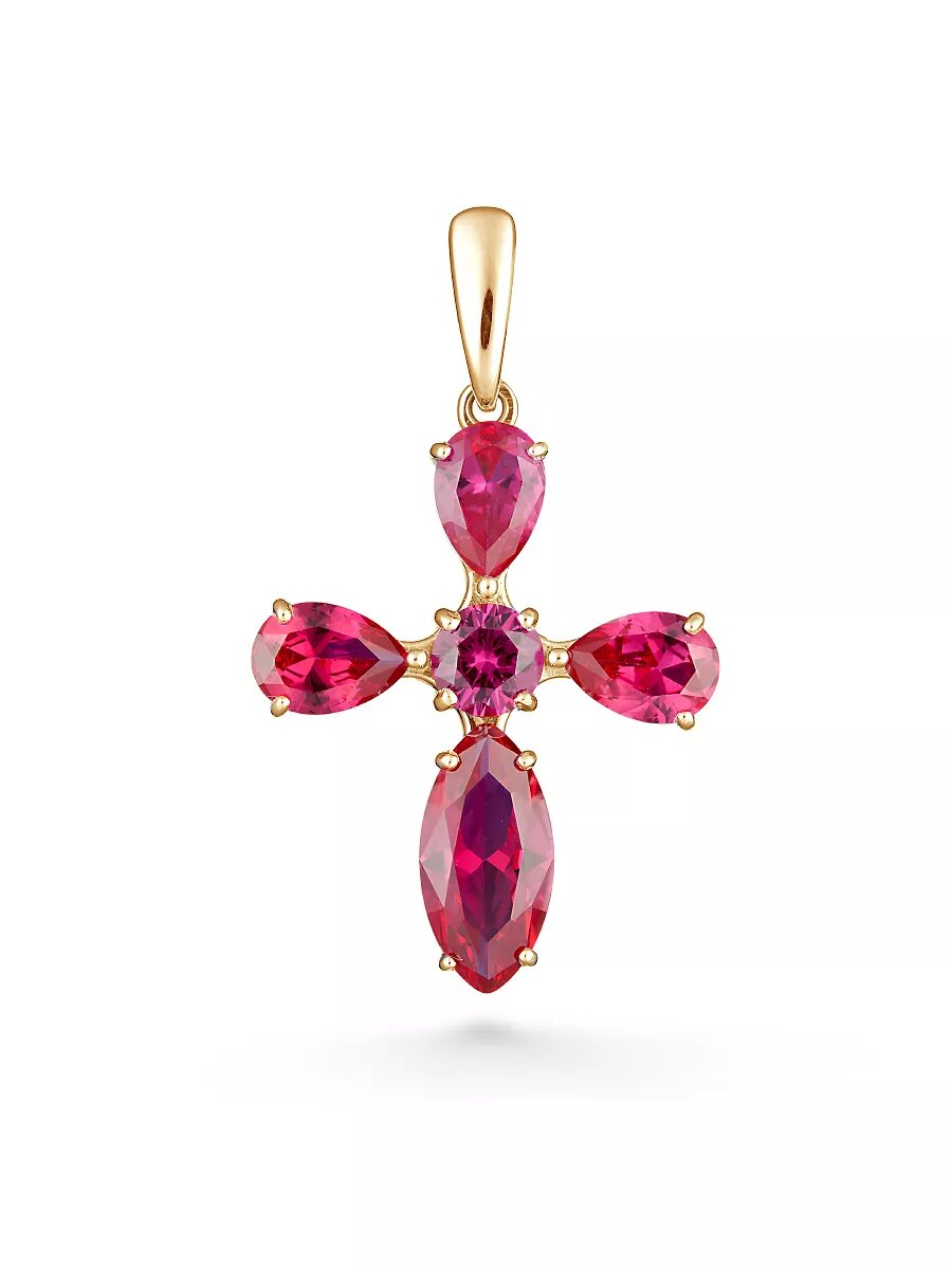 Подвеска, красное золото, 585 проба, рубин, бриллиант