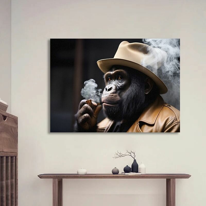 Картина ВсеКартины. тут "Обезьяна с сигарой", 20x30 см, холст, дерево
