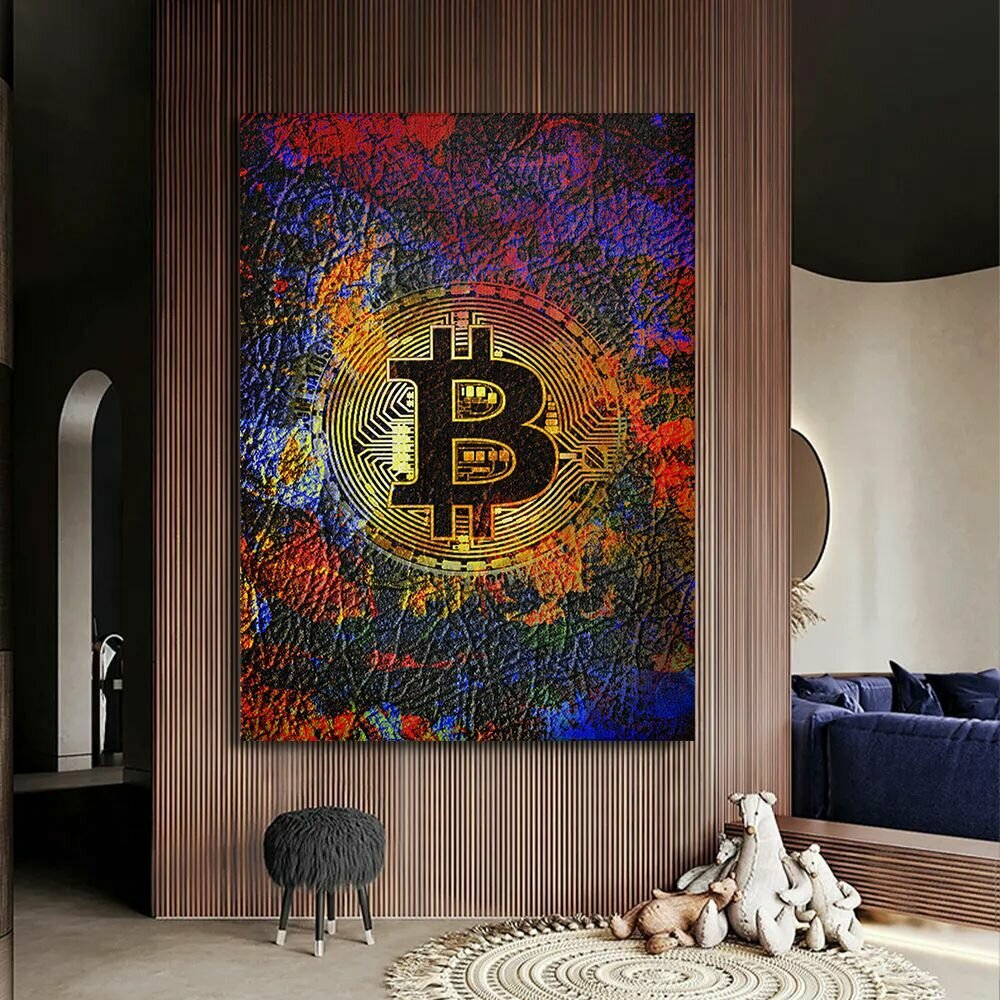 Картина "Биткоин", холст, на подрамнике, 20x30 см, цвет Биткоин