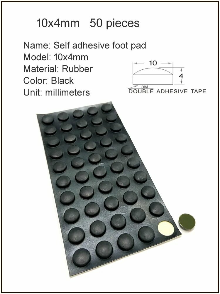Черный буферный блок для предотвращения столкновений, резиновая самоклеящаяся подставка для ног, мебельный шкаф, электроприборы, противоскользящие ножки 10x4mm 50pieces