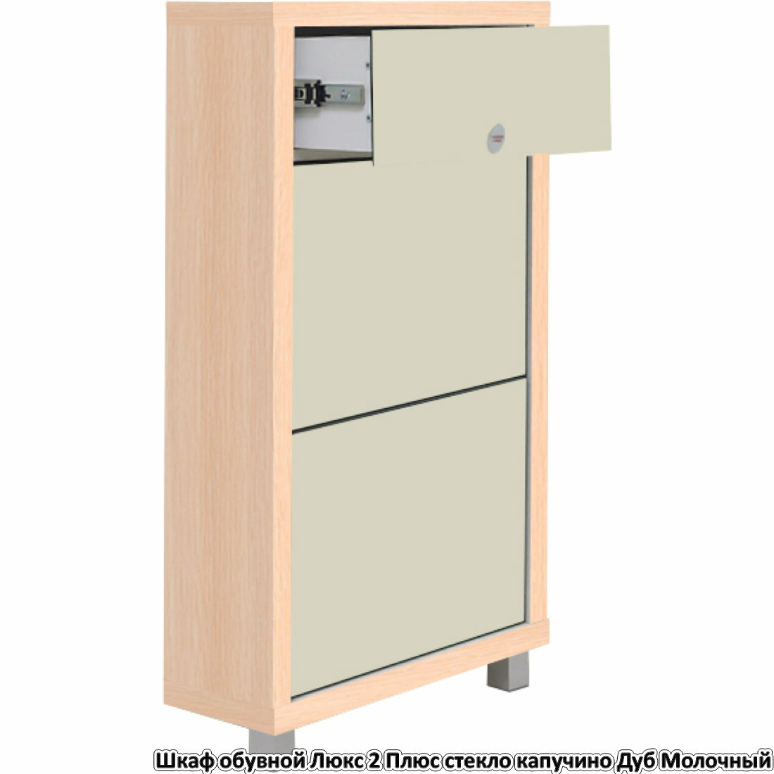 Шкаф обувной Люкс 2 Плюс стекло капучино дуб молочный, Айрон, Ш:55 см, В:91 см, Г:19 см.