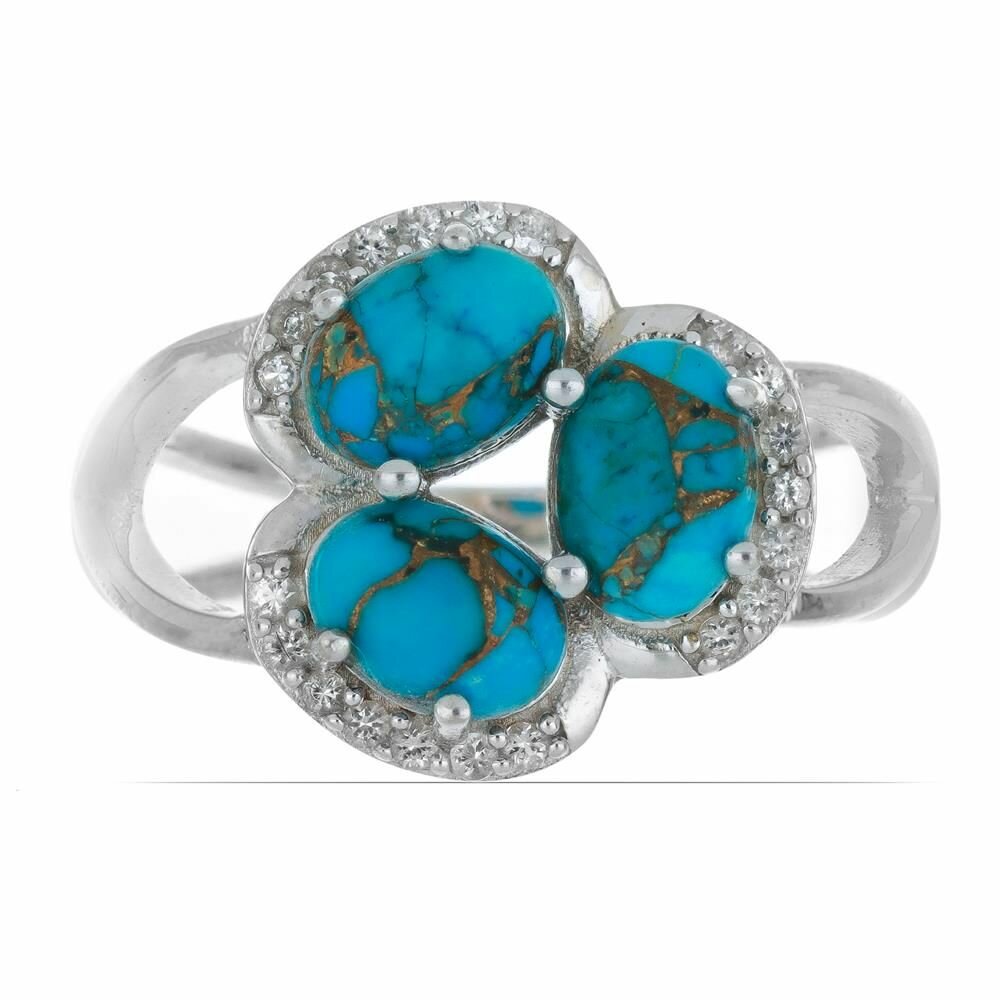 Кольцо, серебро, 925 проба, родирование, бирюза, топаз