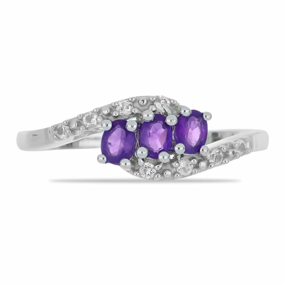 Кольцо, серебро, 925 проба, родирование, циркон, аметист