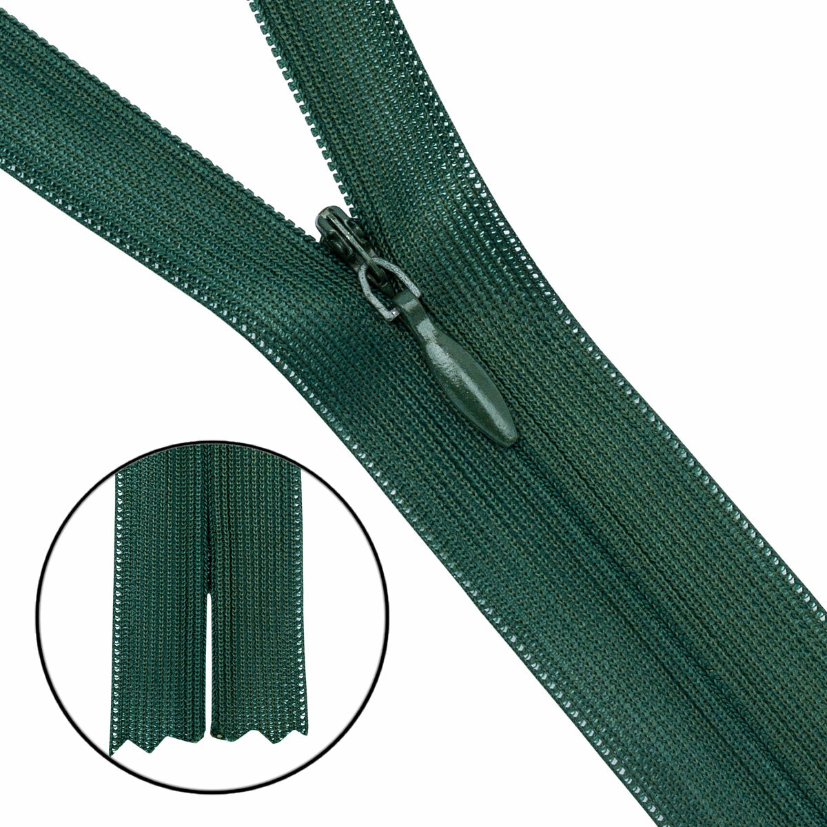 Молния потайная неразъёмная Т3, 20 см (нейлон), 10 шт (F273 тёмно-зелёный)