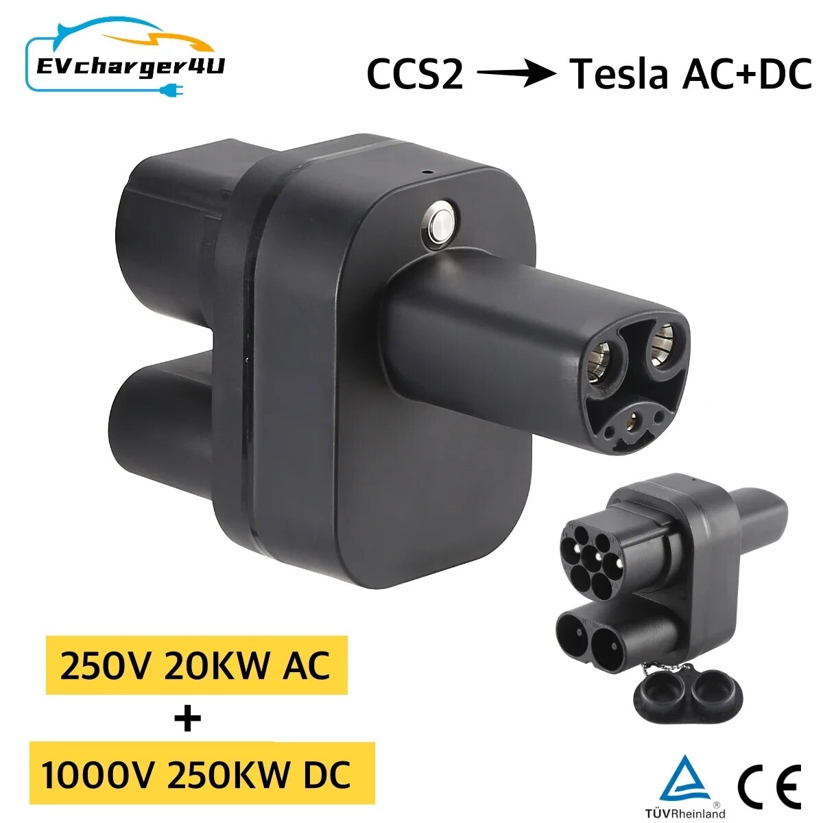 EVcharger4U CCS2 в адаптер-переходник Tesla 250 Ампера 1000 В 250 кВт для модели CCS2 to NACS DC AC