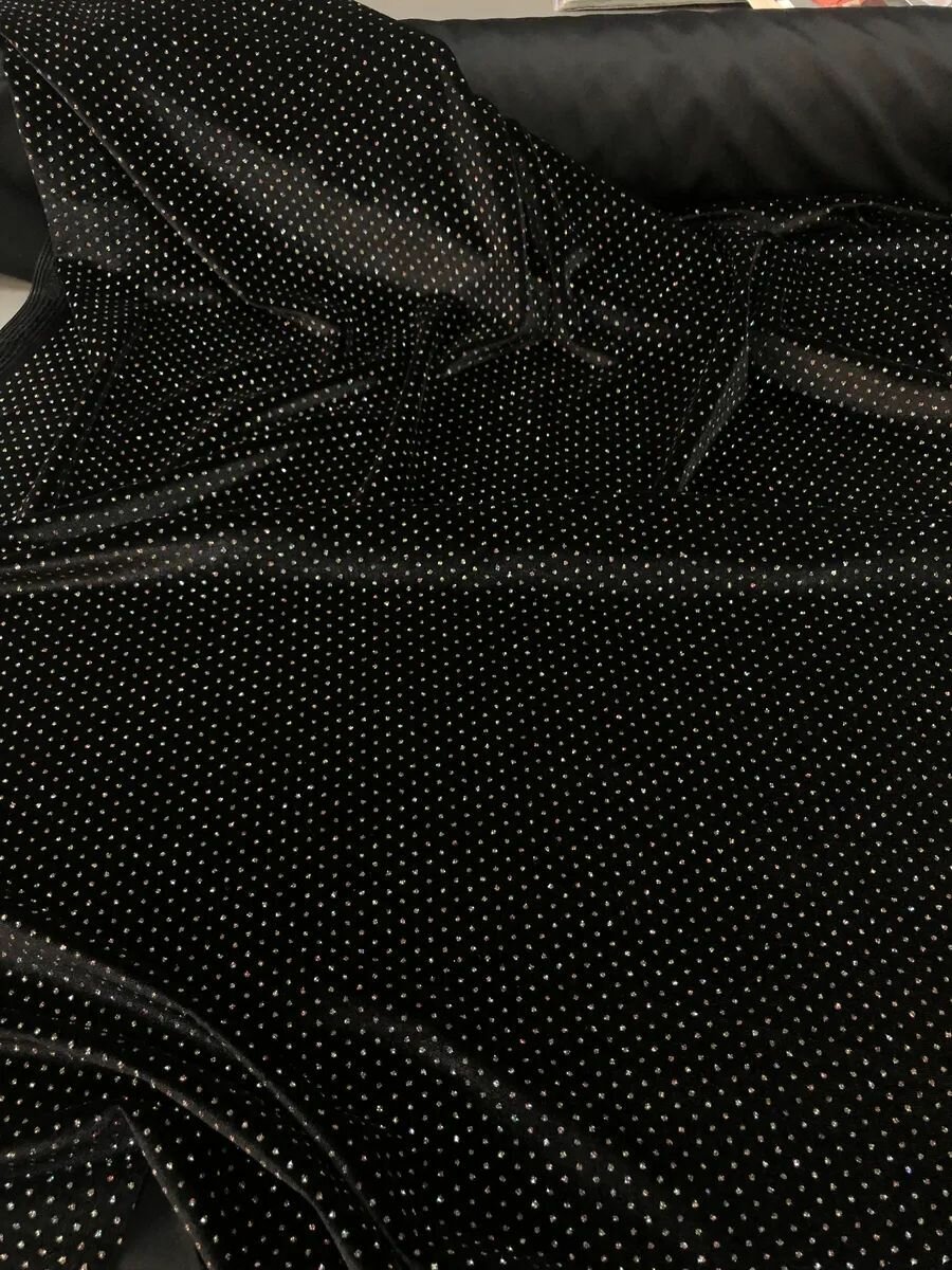 Ткань Бархат биэластичный с люрексом, чёрного цвета, 0,5 метра, Италия