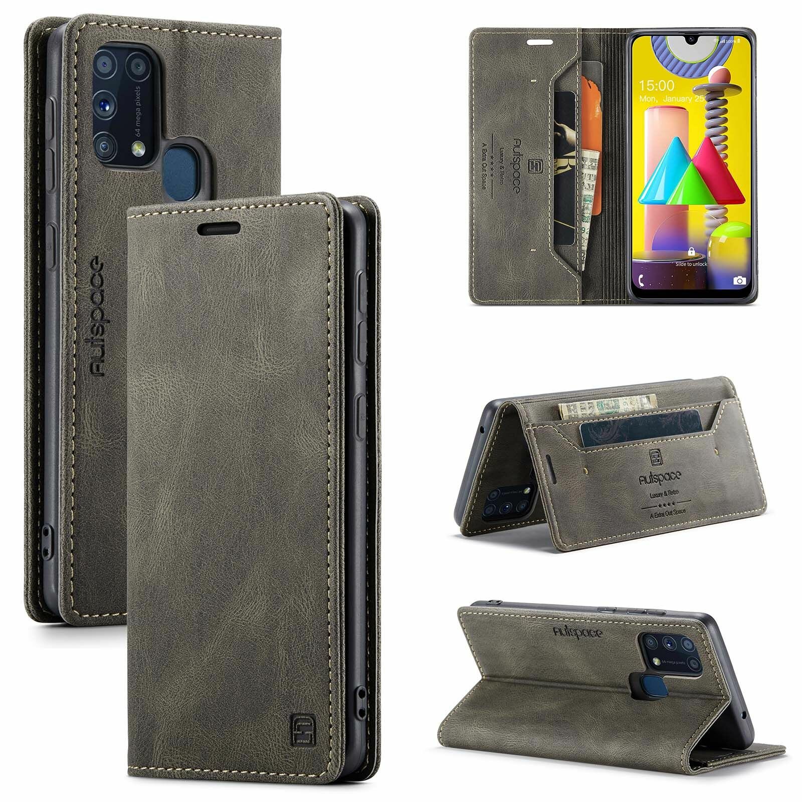Autspace Кожаный чехол для Samsung Galaxy M31(Самсунг Галакси М31) книжка магнитная застежка, подставка, противоударная, RFID-блокировка, новинка, подарок