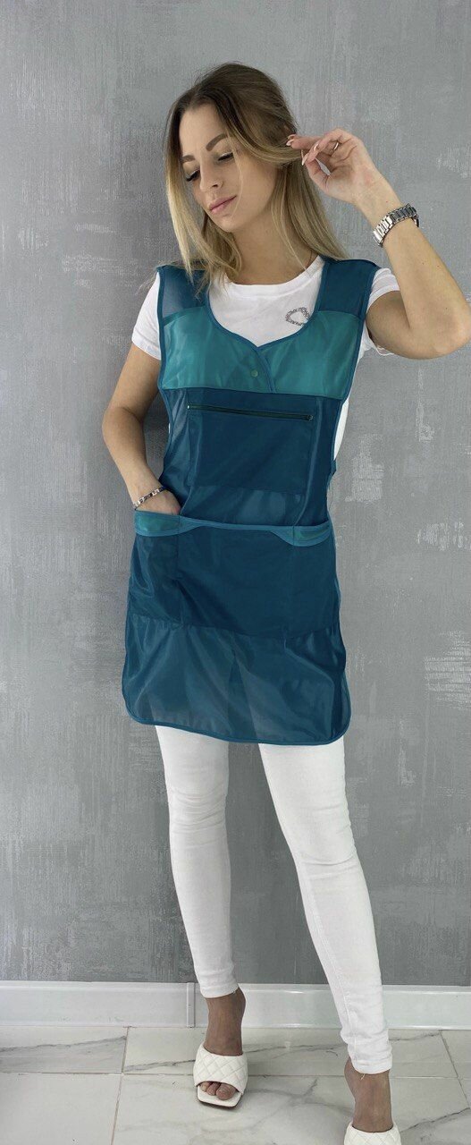 Сарафан рабочий женский Юля из Нейлона. Халат парикмахерский, фартук универсальный подходит для продавцов, уборщиц, поваров, флористов и парикмахеров