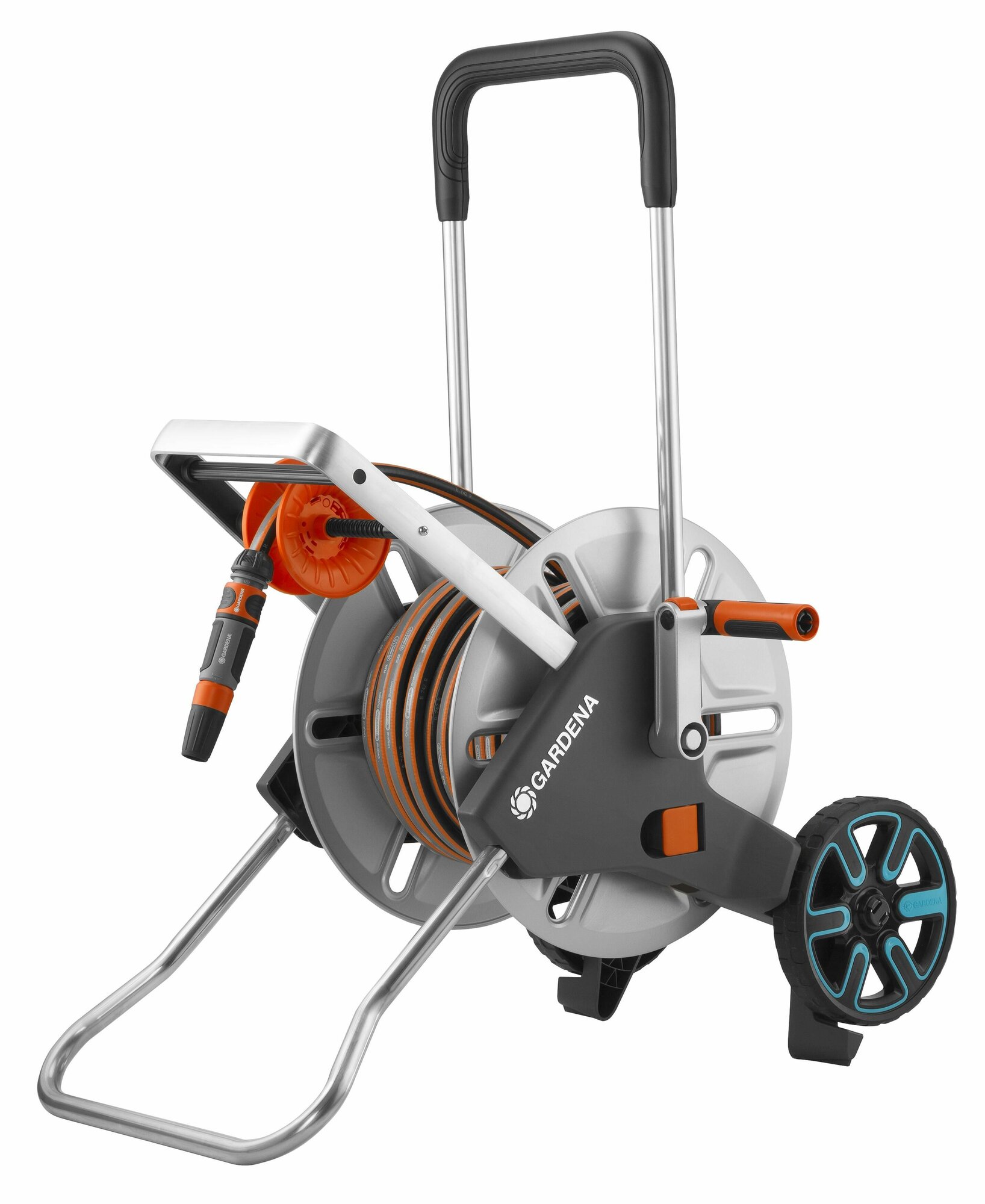 Тележка для шланга Gardena CleverRoll M Easy, металлическая, с шлангом FLEX 25 м (13 мм) и комплектом для полива