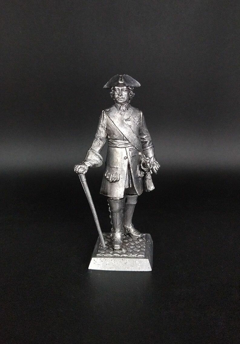Оловянный солдатик «Император России Петр I», ручная работа, масштаб 1/32, техника чернения, 7,5 см, под роспись