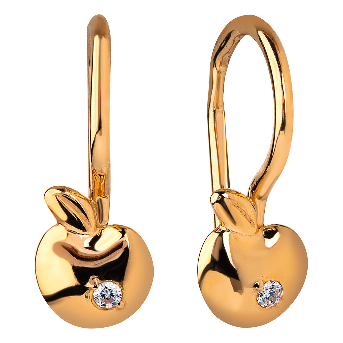 Серьги двусторонние, красное золото, 585 проба, родирование, фианит