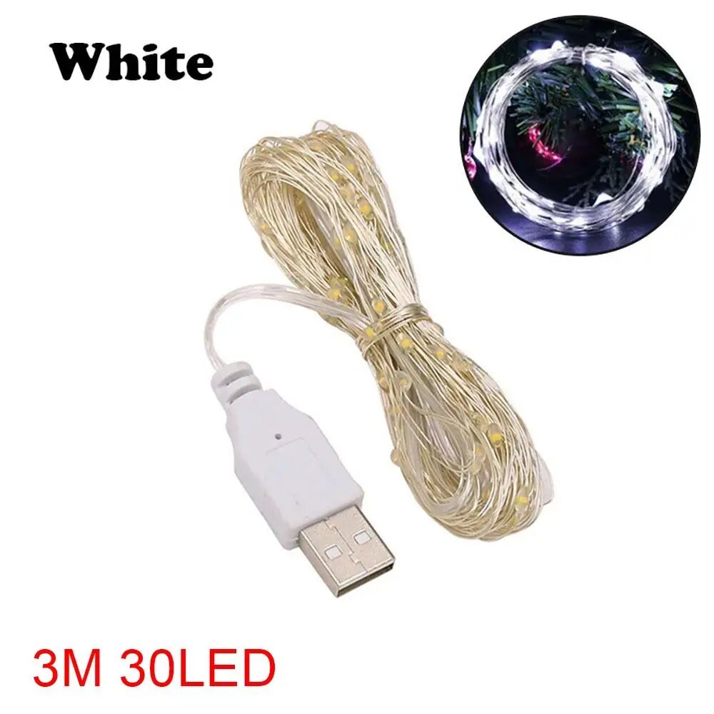 USB гирлянда светодиодная белая 3M 30LED
