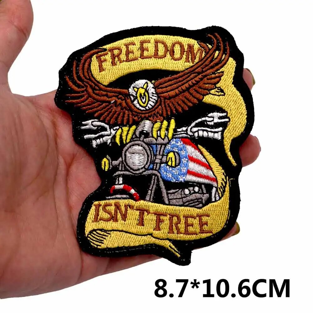 Нашивка "Freedom Isn't Free" с мотоциклом и орлом, черная, AD6