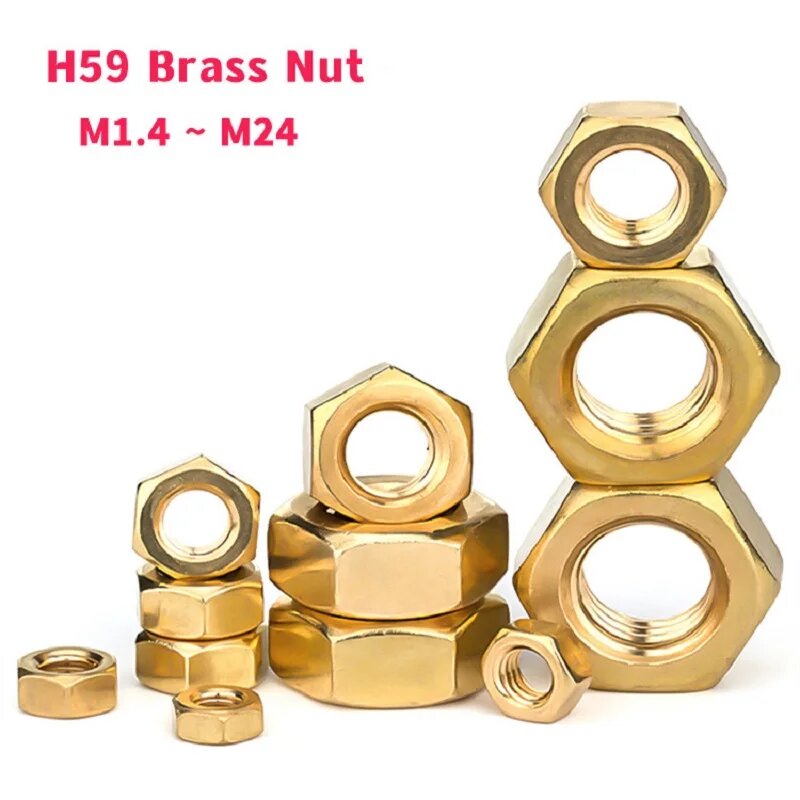 Латунные шестигранные гайки M1.4-M24 M2.5 - 100Pcs
