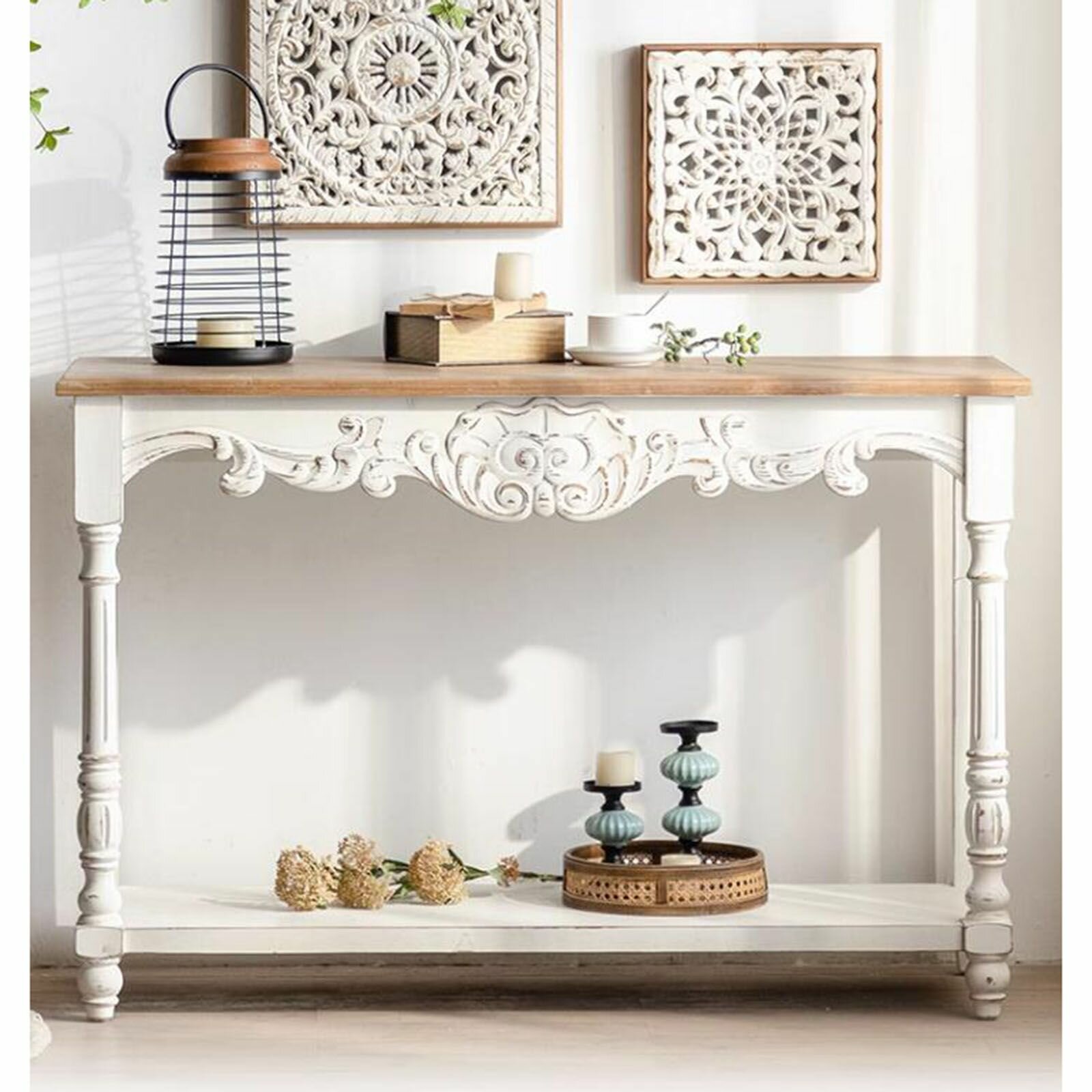 Белая деревянная консоль во французском стиле, Ш 120 Г 40 В 80.5CM