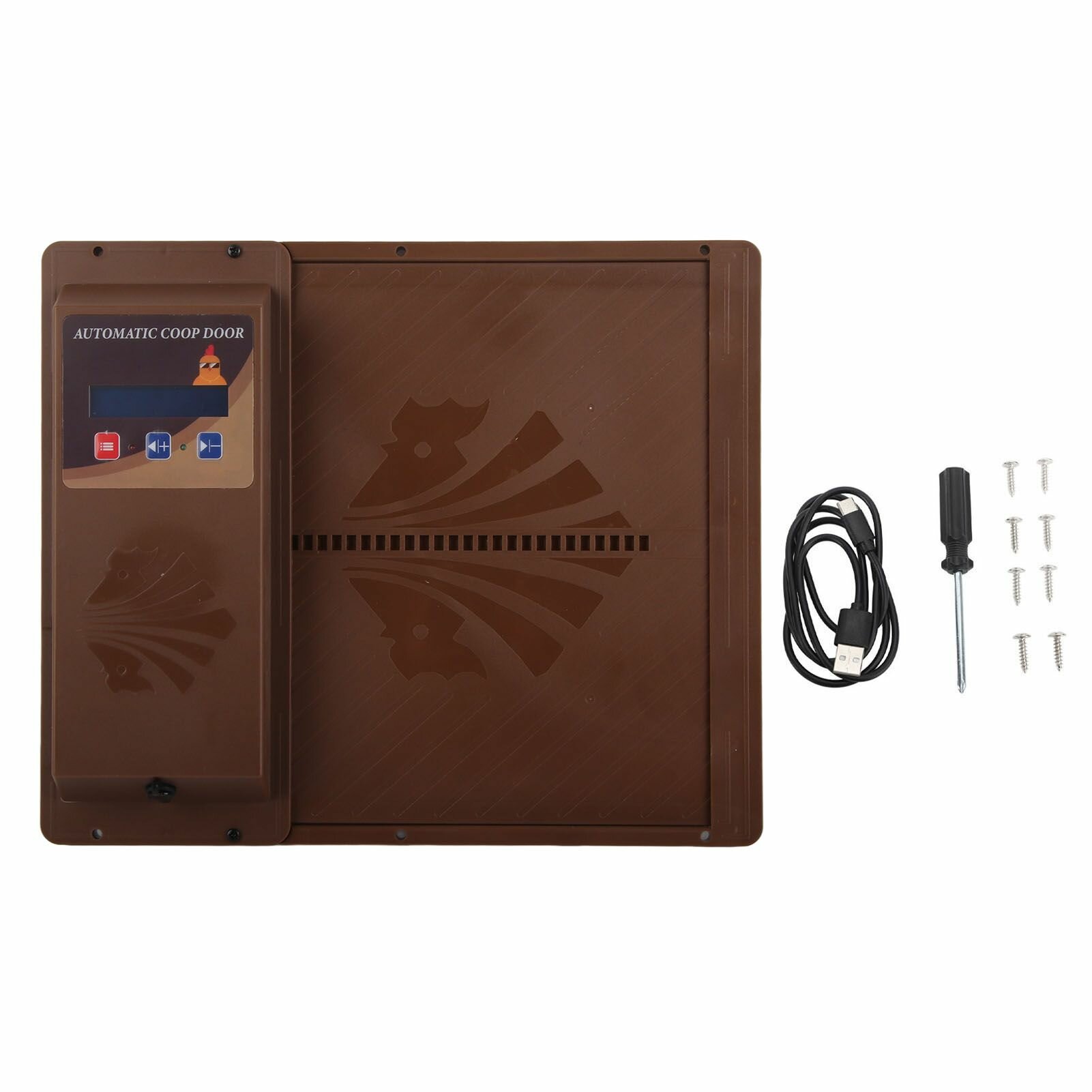 Автоматическая дверь курятника USB, горизонтальная, с таймером, коричневая