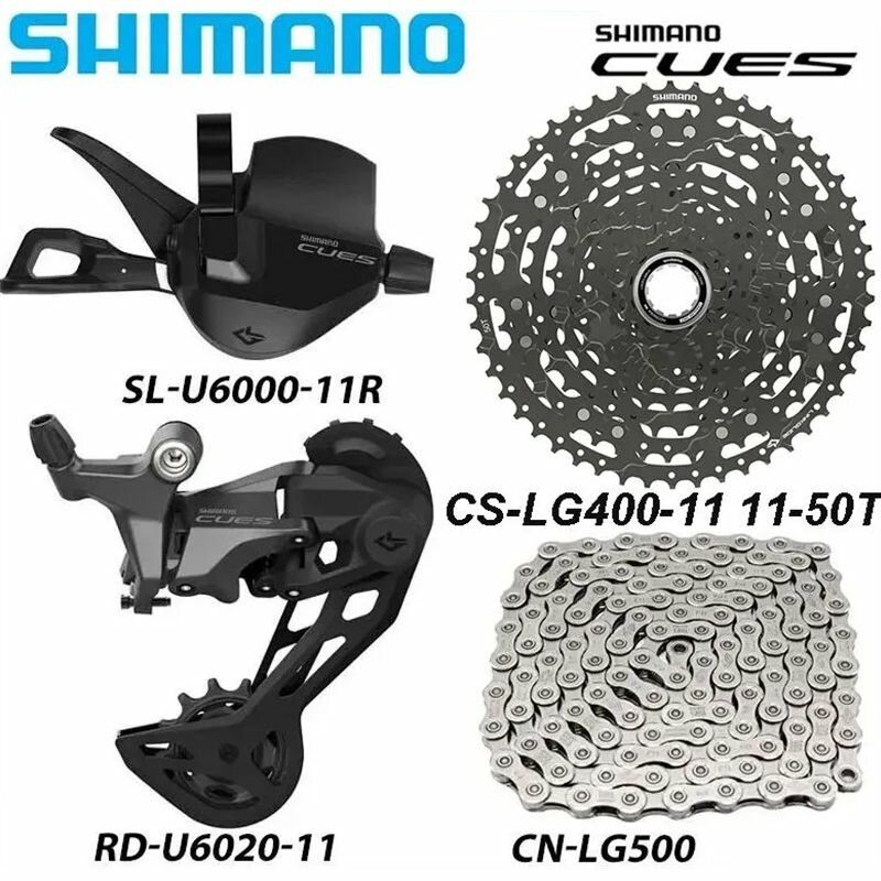 Shimano Cues U6000, группа 1x11, переключение SL-R/RD (С окном), кассета CS-LG400-11 11-50T, цепь CN-LG500 116L, Комплект для переключения скоростей велосипеда(набор из 4 шт.)